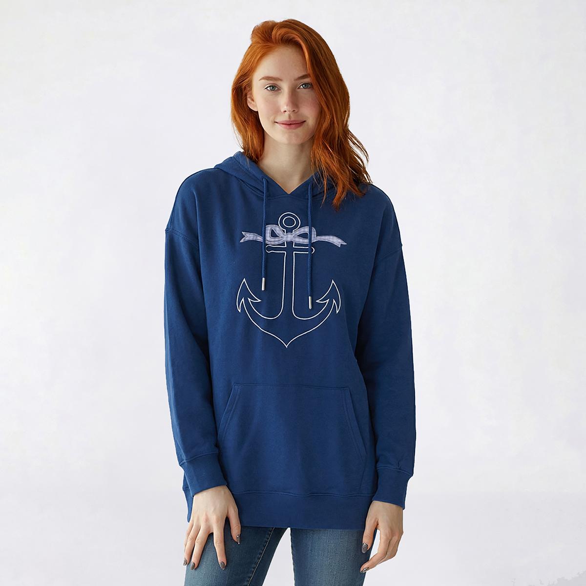 Click here for Juniors No Comment Embroidered Anchor Oversized Ho... prices